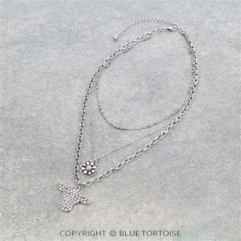 3 Row Concho And Cow Head Chain Necklace Bluetortoisewholesale