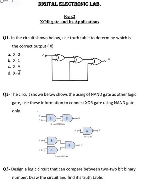 Solved Exp2 Xor Gate And Its Applications Q1 In The