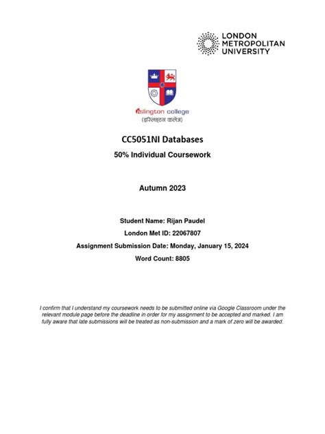 Database Coursework Islington College Pdf Databases Information Retrieval