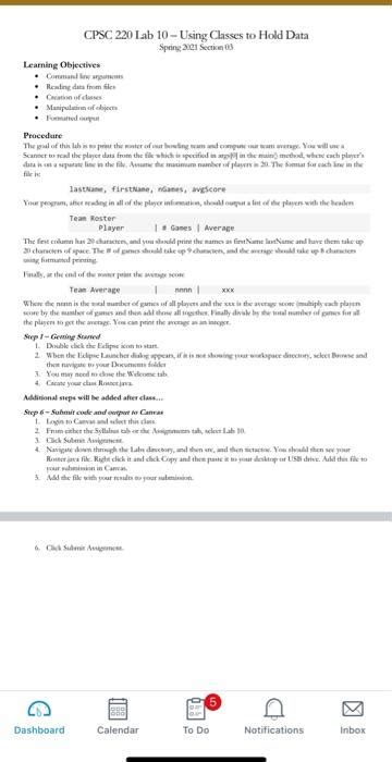 Cpsc 220 Lab 10 Using Classes To Hold Data Spring