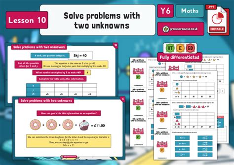 Year 6 Algebra Solve Problems With Two Unknowns Lesson 10 Grammarsaurus