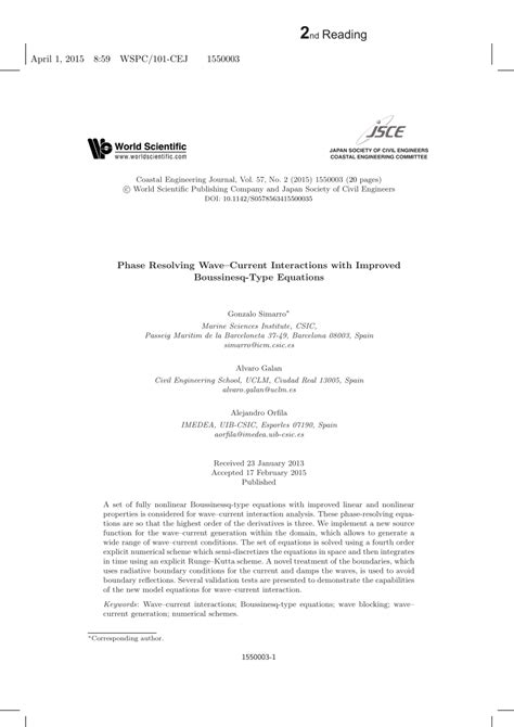 Pdf Phase Resolving Wave Current Interactions With Improved Boussinesq Type Equations