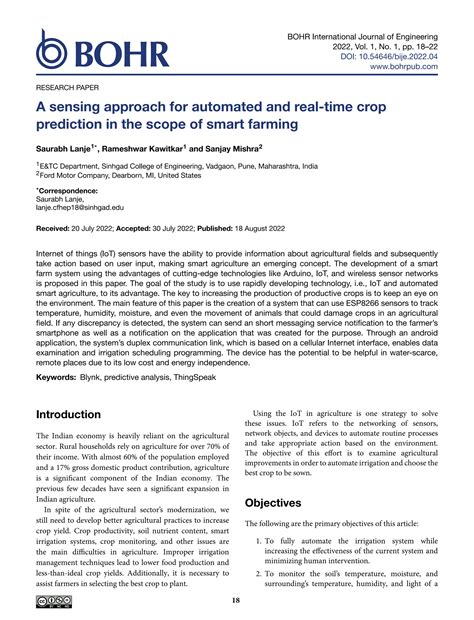 A Sensing Approach For Automated And Real Time Crop Prediction In The Scope Of Smart Farming PDF