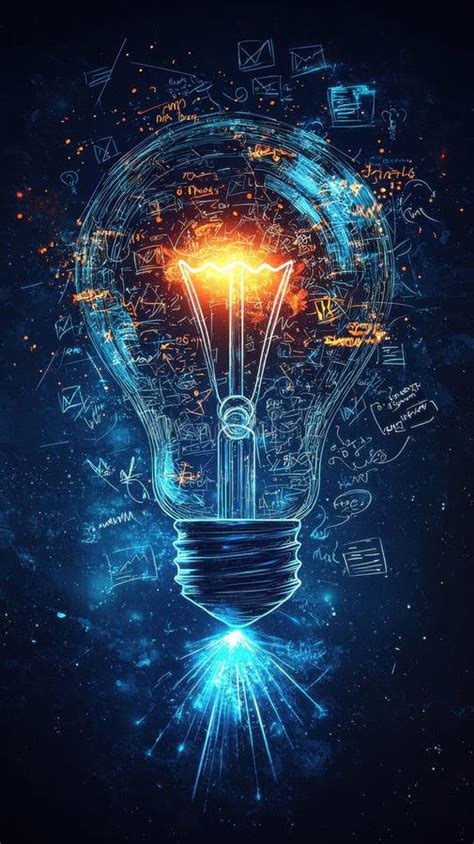bright lightbulb with digital equations and sparks representing