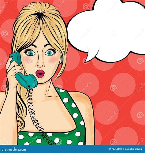 Pop Art Woman Chatting On Retro Phone Comic Woman With Speech Stock