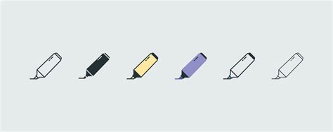 highlighter icon set in 6 variations for web and ui illustration