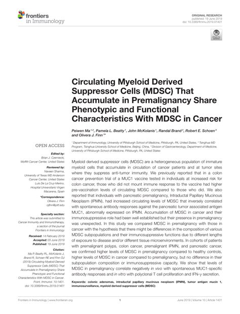 Pdf Circulating Myeloid Derived Suppressor Cells Mdsc That