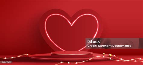 빨간 연단은 사랑의 플랫폼에서 발렌타인 데이를 위한 배경 제품을 표시합니다 공예 스타일로 화장품을 보여주기 위해 서십시오 행복에 대한 사랑의 상징 벡터 디자인 0명에 대한
