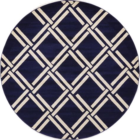 Navy Blue 8 X 8 Trellis Round Rug Esalerugs
