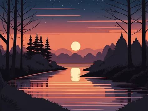 Premium Photo Midnight Elegance Sunset Over The Water