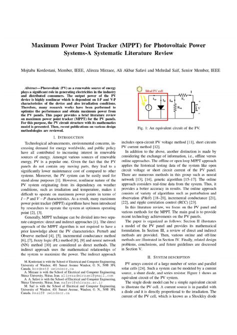 PDF Maximum Power Point Tracker MPPT For Photovoltaic Power Systems A Systematic Literature