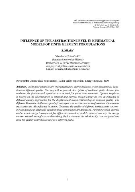 Pdf Influence Of The Abstraction Level In Kinematical Models Of Finite Element Formulations