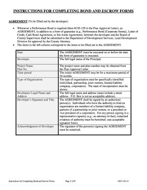 Fillable Online Pwcgov INSTRUCTIONS FOR COMPLETING BOND AND ESCROW