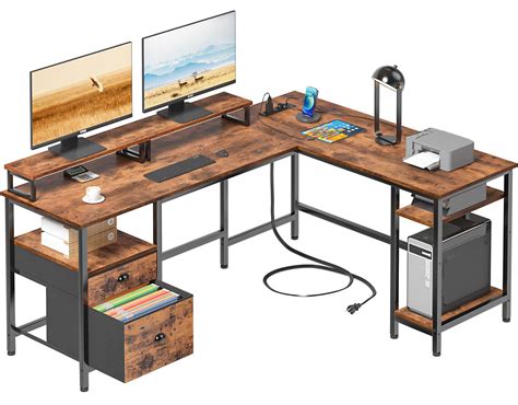 Buy Furologee L Shaped Desk With Power Outlet Reversible Computer