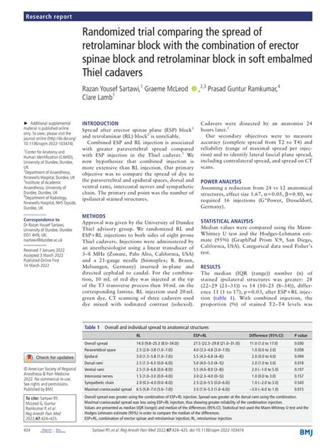 Randomized Trial Comparing The Spread Of Retrolaminar Block With The Combination Of Erector