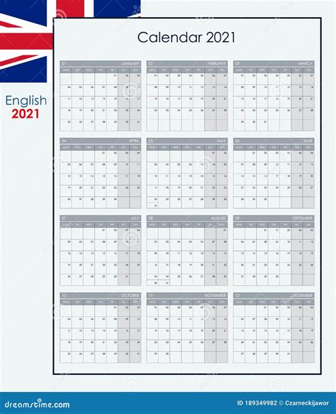 2021 Wall Calendar Template Clean Wall Calendar 2021 Cartoon Vector