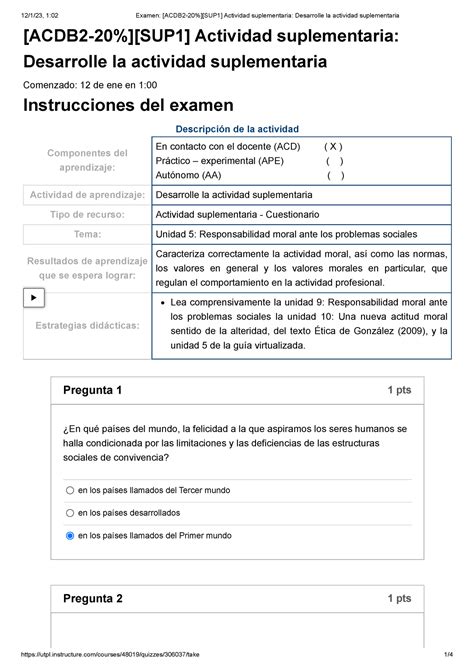 Examen ACDB SUP Actividad Suplementaria Desarrolle La Actividad Suplementaria Studocu