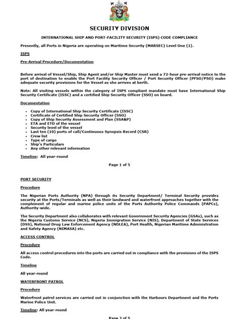 Security Division International Ship And Port Facility Security Isps