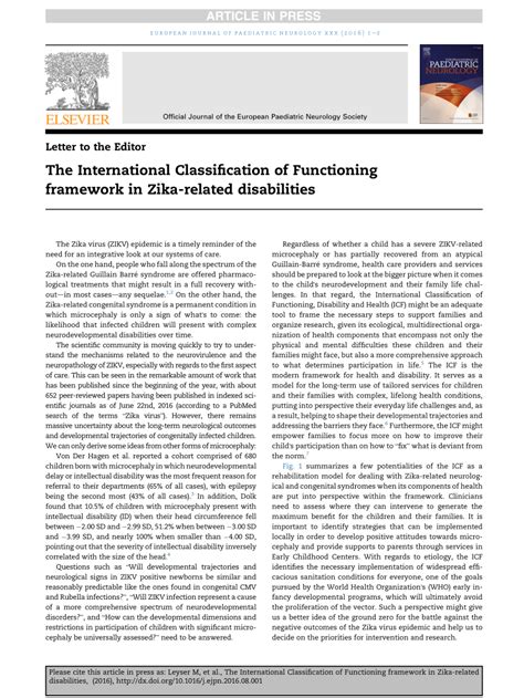 Pdf The International Classification Of Functioning Framework In Zika Related Disabilities