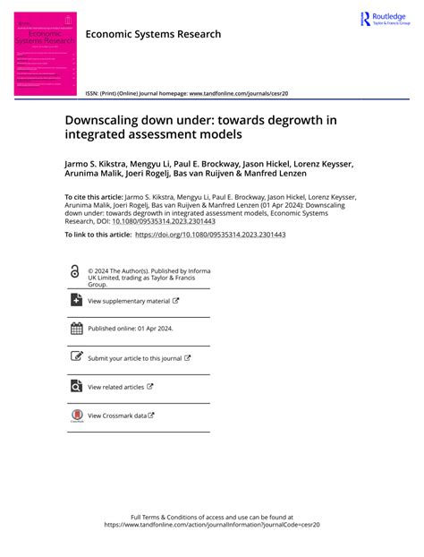 Pdf Downscaling Down Under Towards Degrowth In Integrated Assessment