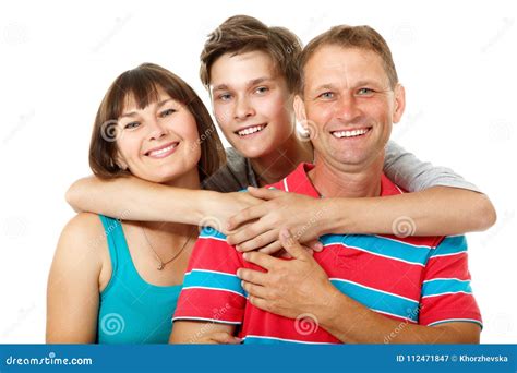 Madre Padre Con L Adolescente Del Figlio Famiglia Caucasica Felice Che Ha Immagine Stock