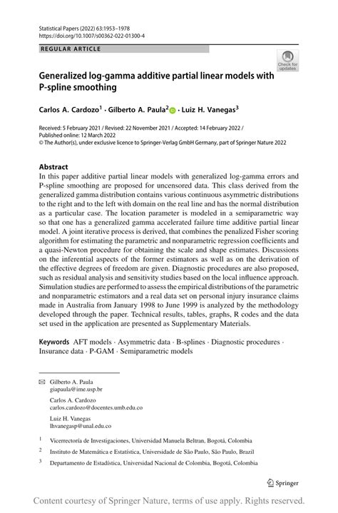 Generalized Log Gamma Additive Partial Linear Models With P Spline Smoothing Request PDF