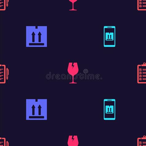 Set Mobile With App Tracking Cardboard Box Traffic Fragile Broken Glass And Verification Of