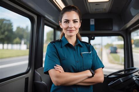 Portrait Of Female Bus Driver Premium Ai Generated Image