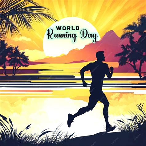 World Running Day Background With Silhouettes Running Template Design