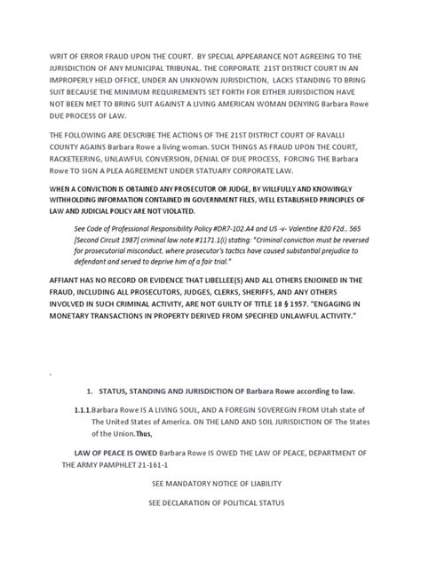 Writ Of Error Fraud Upon The Court 1 Pdf Article Three Of The