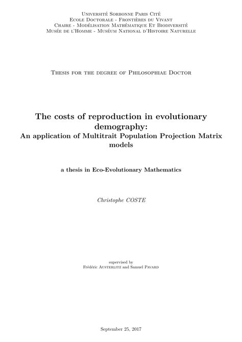 Pdf The Costs Of Reproduction In Evolutionary Demography An