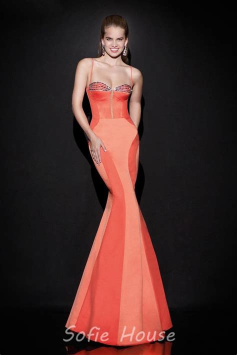 Mermaid Sweetheart Spaghetti Strap Open Back Coral Satin Evening Prom