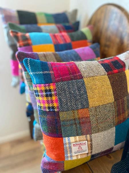 Spey Patchwork Cushion 18in Square Harris Tweed Harris Tweed Shop