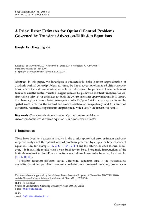 Pdf A Priori Error Estimates For Optimal Control Problems Governed By