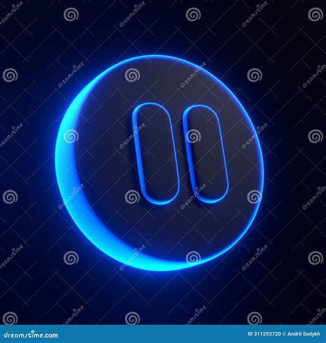 Round Pause Button With Bright Glowing Futuristic Blue Neon Lights On