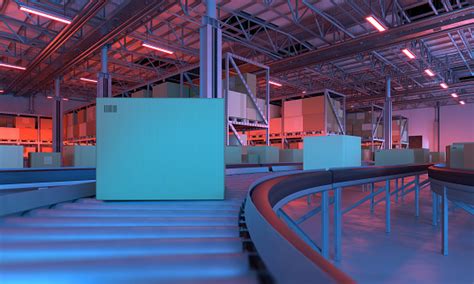 대형 창고의 컨베이어 벨트에서 움직이는 빈 판지 상자의 클로즈업 야간 0명에 대한 스톡 사진 및 기타 이미지 0명 공란 공장 산업 건물 Istock