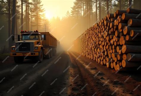 Cut Trees Logs At Various Stages Of Timber Extraction Along The Long