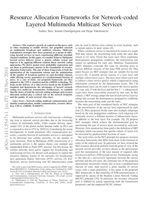 pdf resource allocation frameworks for network coded layered