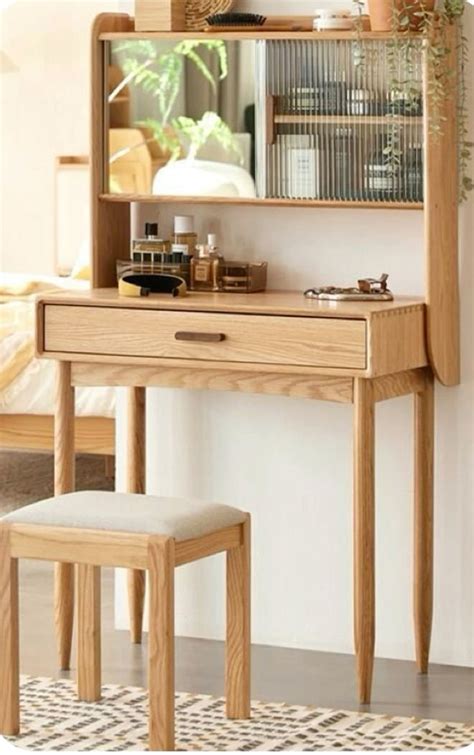 Oak Solid Wood Dressing Table Hidden Makeup Mirror Møbeldesign Møbler Huse