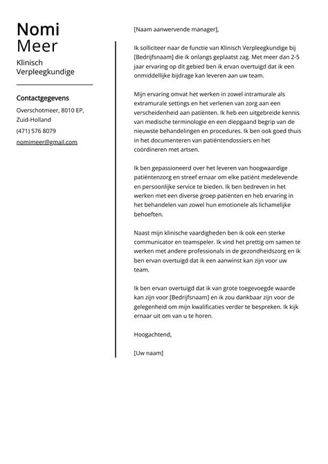 Klinisch Verpleegkundige Voorbeeld Motivatiebrief Voor 2024
