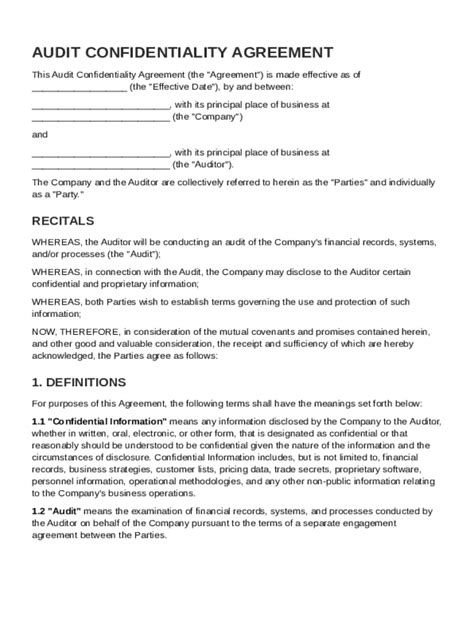 Audit Confidentiality Agreement Template Fill Out And Sign Online Dochub