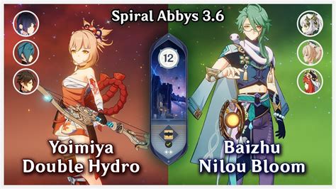 Yoimiya DoubleHydro Baizhu Nilou Bloom Spiral Abyss 3 6 Floor 12 YouTube