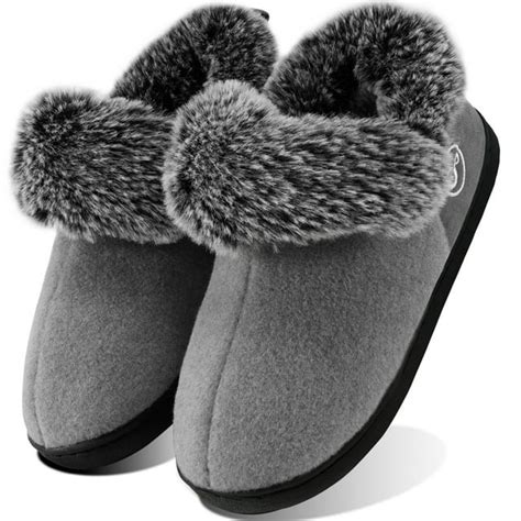 Ecetana Womens Fuzzy Memory Foam Closed Back Slippers Faux Fur Lined