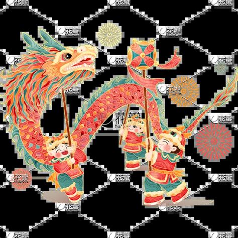龙年春节新春新年过年除夕中国风中式舞龙场景龙生肖组合元素素材素材 花瓣网