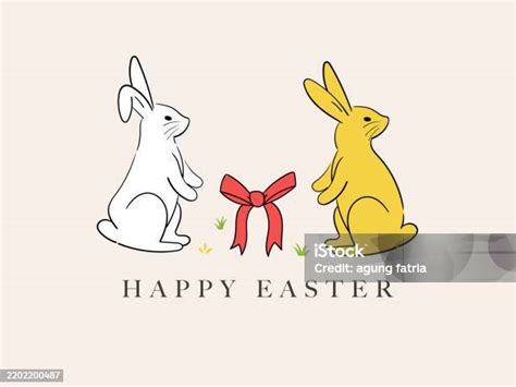 나비 매듭 리본 행복한 부활절 포스터 인사말 카드 포스터와 함께 손으로 그린 토끼 개념에 대한 스톡 벡터 아트 및 기타 이미지 개념 개념과 주제 계절 Istock
