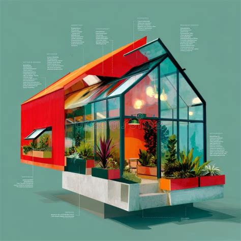Colorful Architectural Cutaway Diagram Of A Modern Greenhouse Classroom