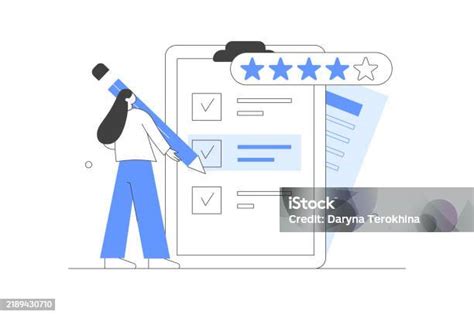 고객 설문 조사 양식의 온라인 문자 채우기 테스트 체크리스트에 체크 표시를 하는 여자 고객 경험 및 만족 개념 평면 만화 벡터 일러스트 레이 션 아이콘 스타일리시한 추상
