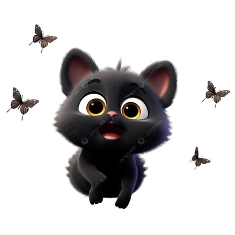 Cute Female Furry Black Cat Character With Butterflies Ai Generated