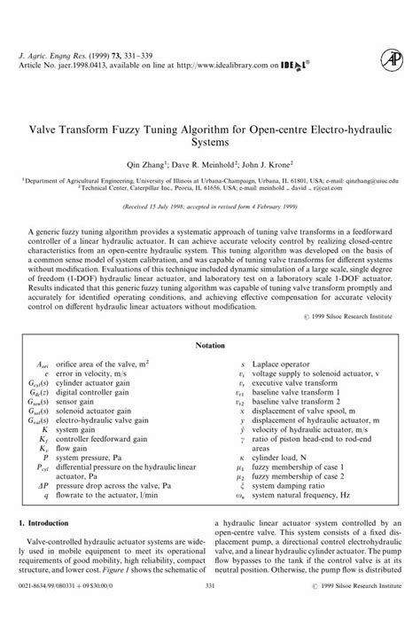 pdf valve transform fuzzy tuning algorithm for open centre electro