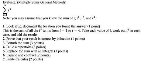 solved evaluate multiple sums general methods ∑i 1ni5